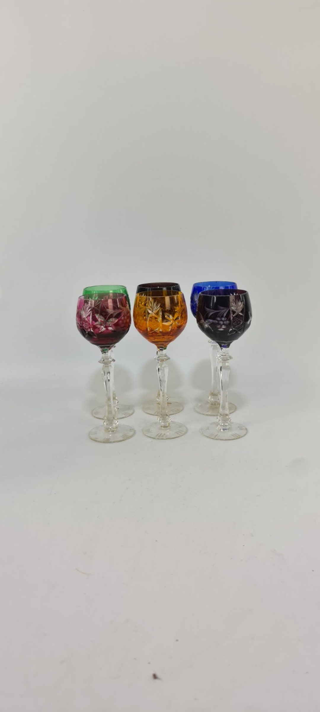 A Set of 6 Vintage Cut Glass Wine Glasses - Etsy