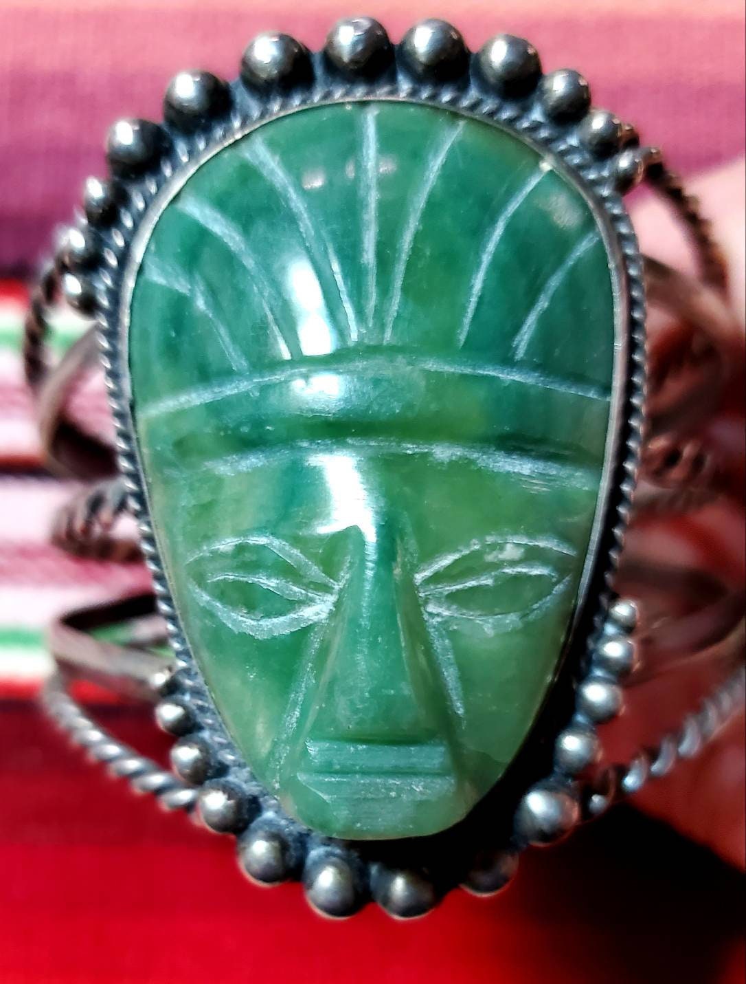 Vintage Aztec Mexican Jade Onyx and Silver Cuff - Etsy