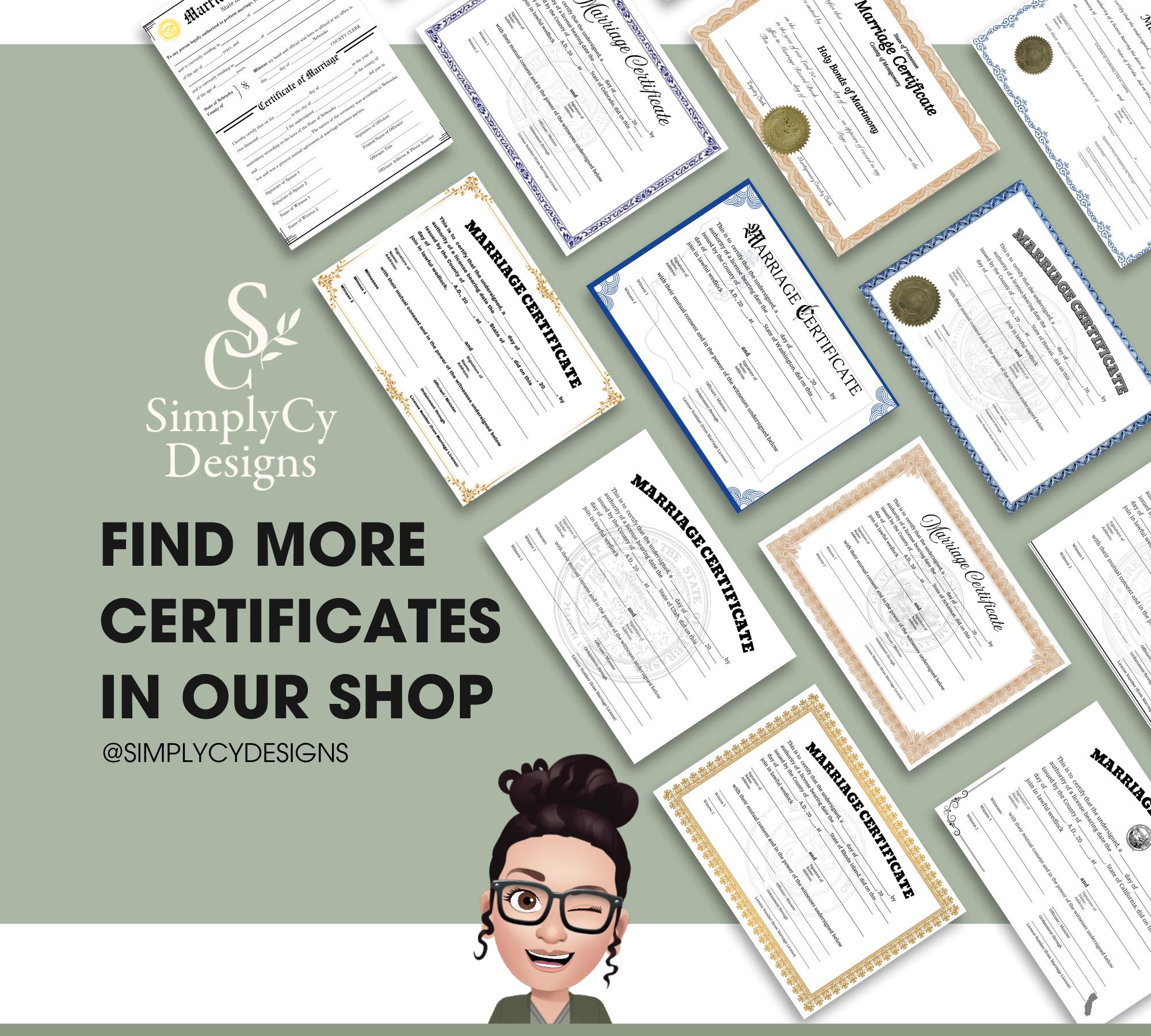 Washington DC Marriage Certificate Printable | Custom Wedding ...