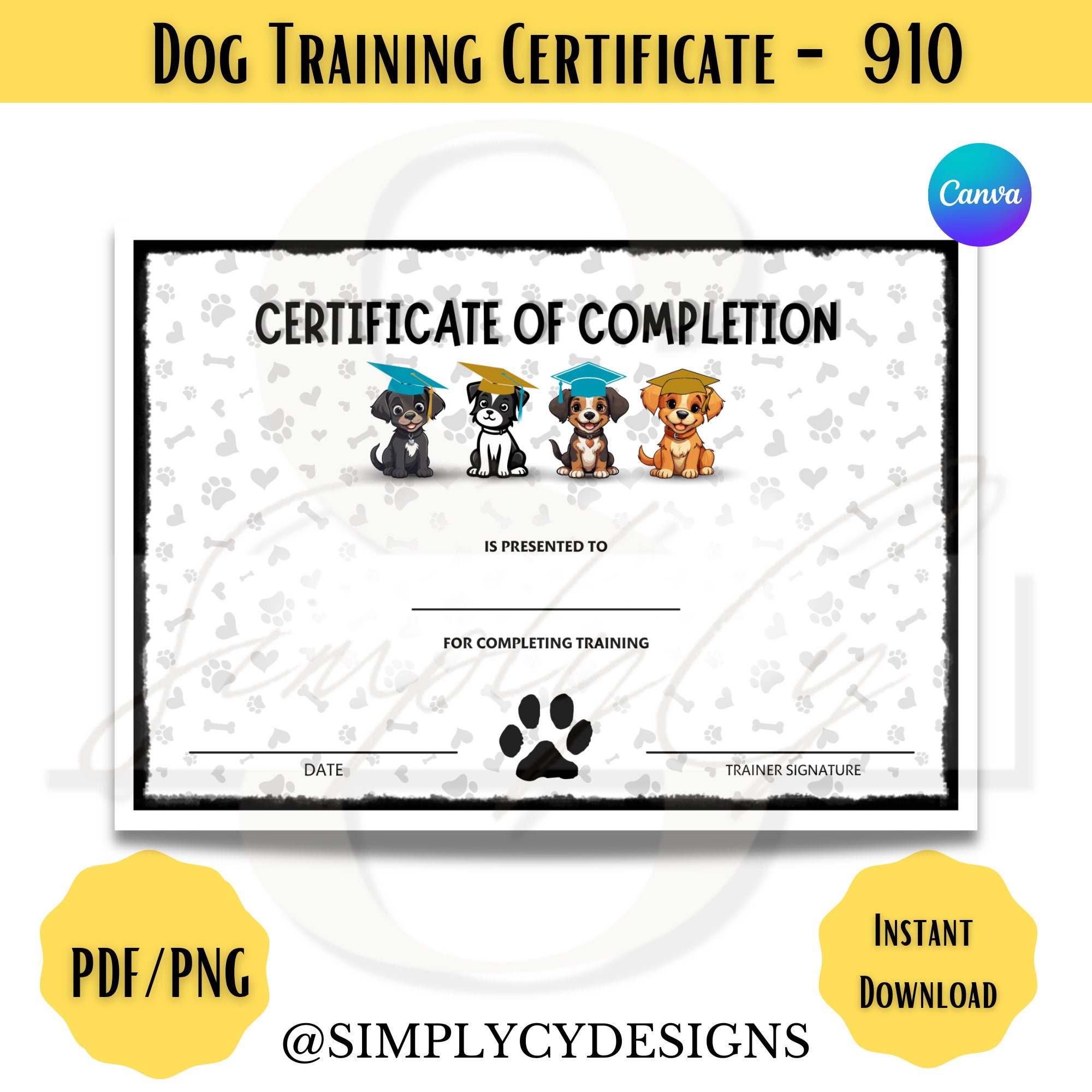Editable Dog Training Certificate Template, Puppy Training Graduation ...