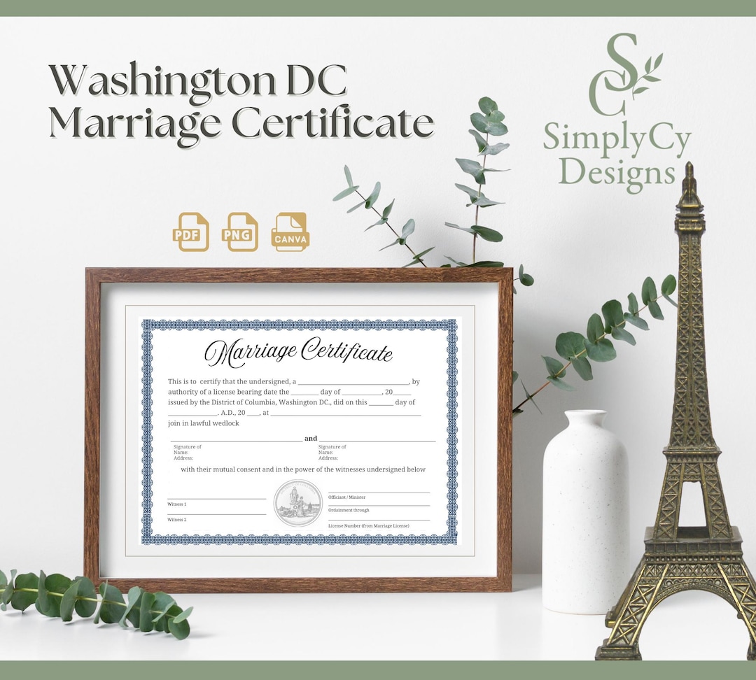 Washington DC Marriage Certificate Printable | Custom Wedding ...