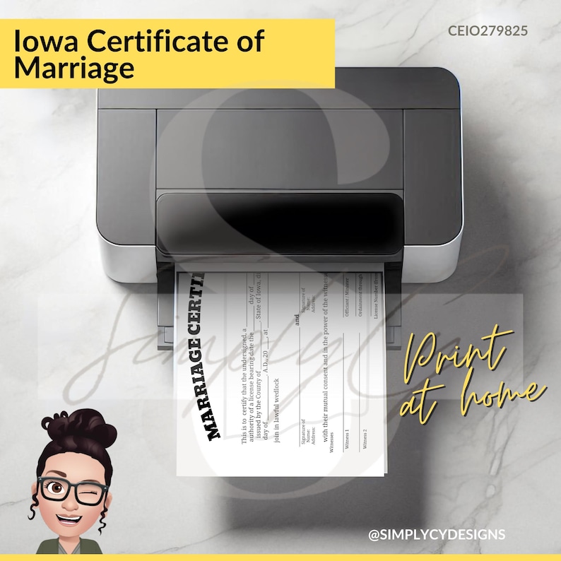Iowa Commemorative Marriage Certificate, Digital Download, Iowa Wedding ...