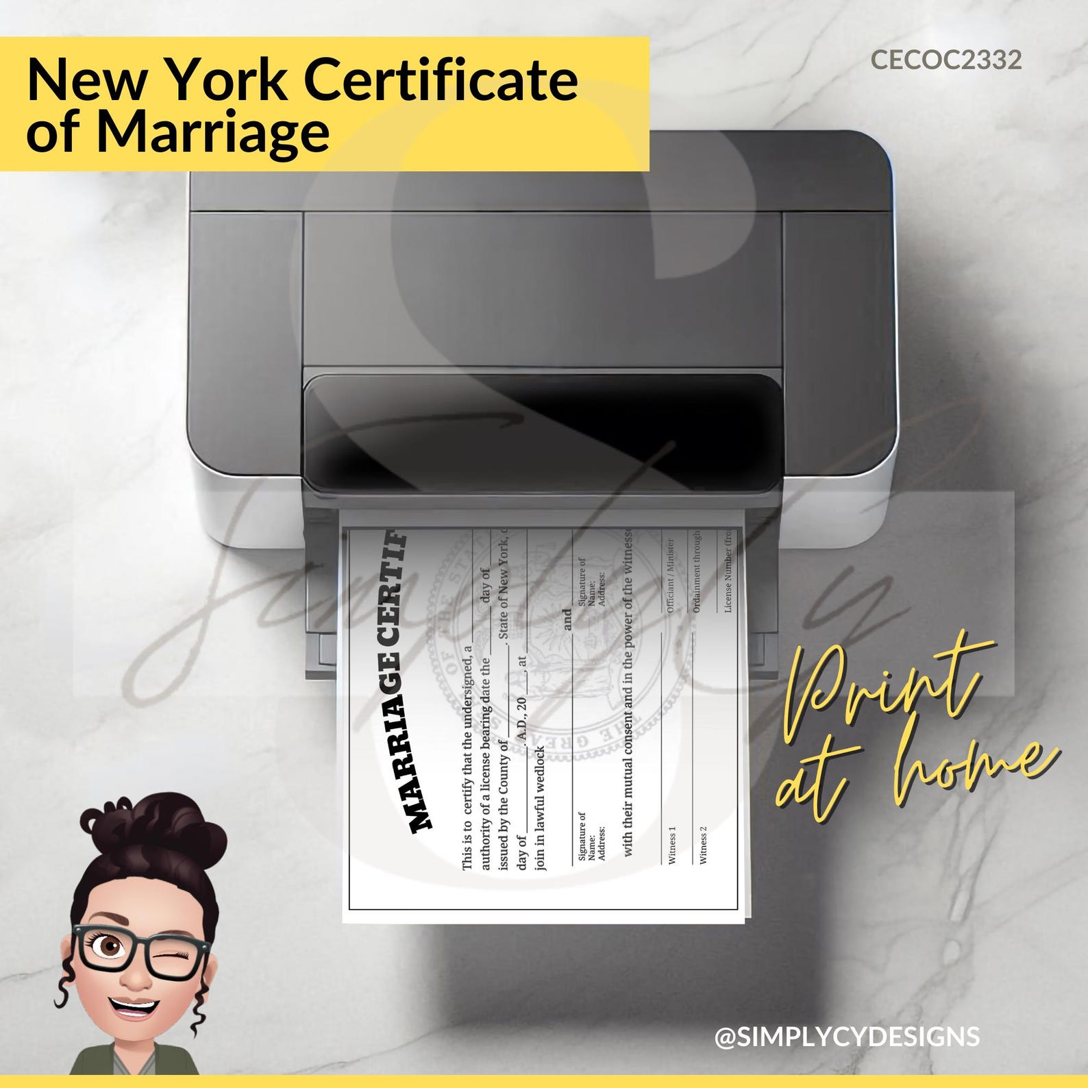 New York Marriage Certificate With Seal and Statue of Liberty Outline ...