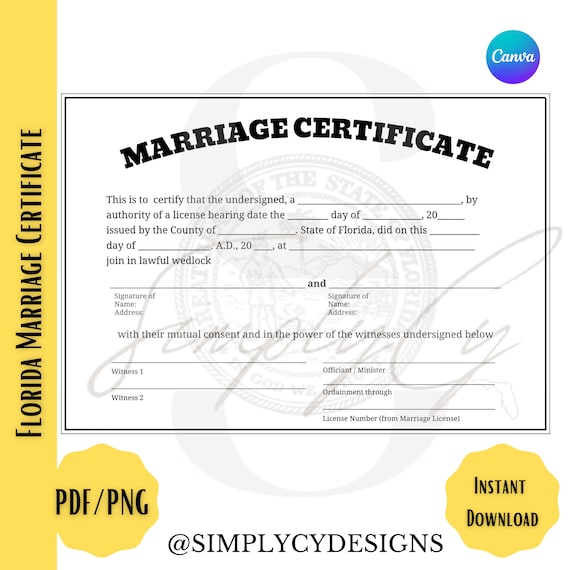 Bay County Florida Marriage Certificate