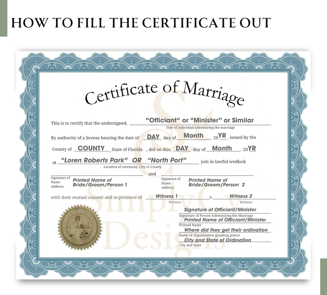Nevada Wedding Certificate – Printable Marriage License for Elopements ...