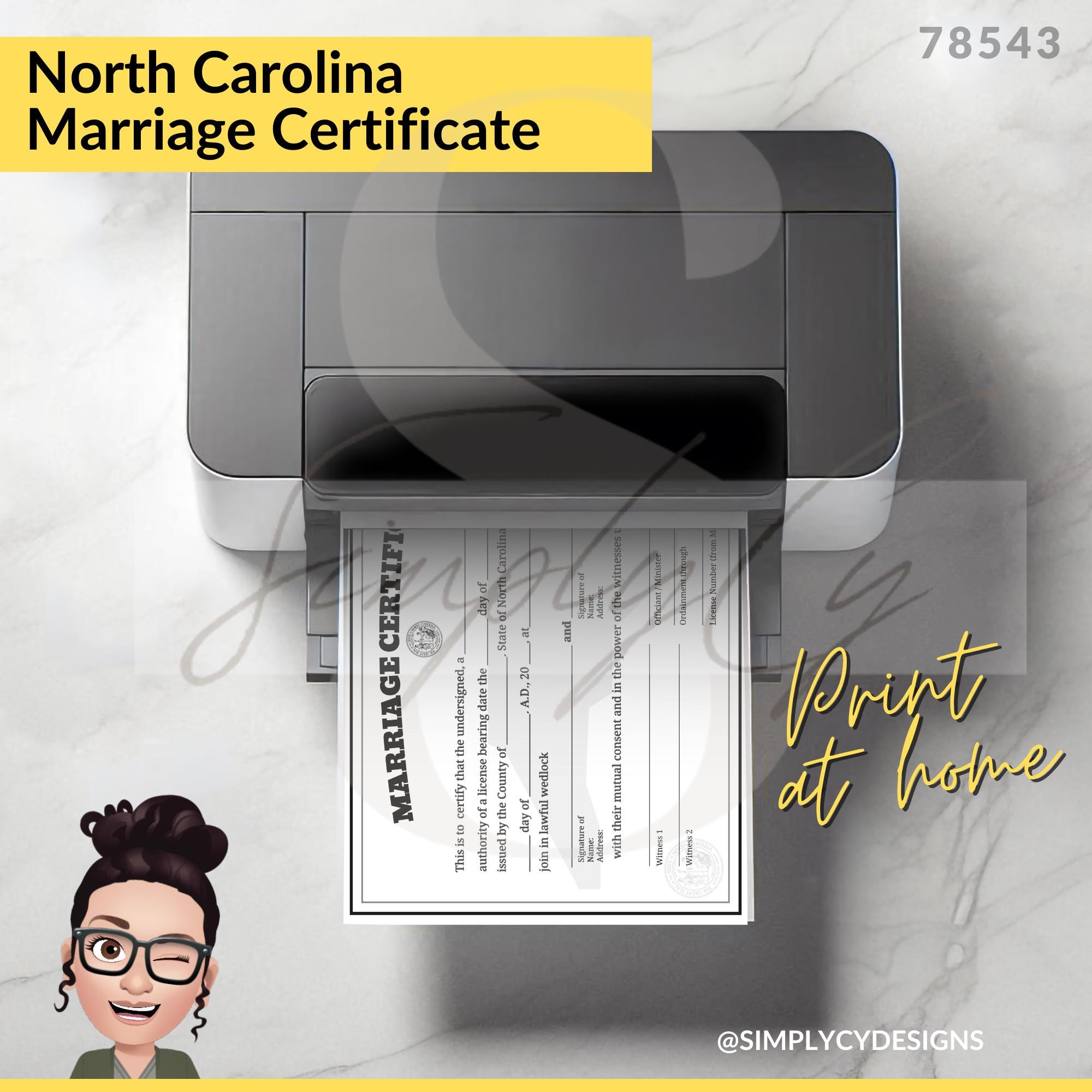 North Carolina Marriage Certificate With State Seal and Outline ...