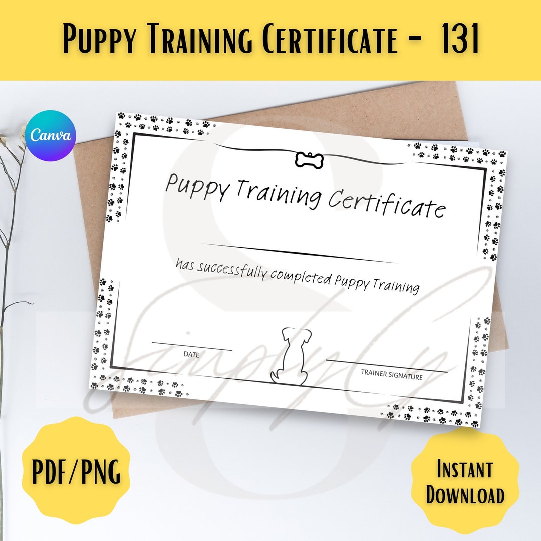 Puppy Training Certificate 131 | Puppy Graduation Certificate | Dog ...