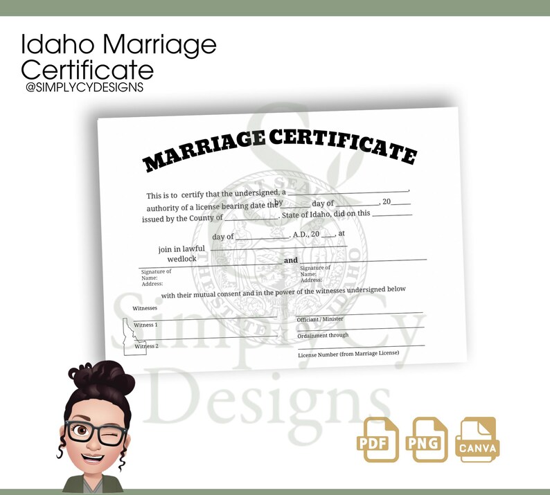 Idaho Marriage Certificate Template – Printable Fake Marriage License ...