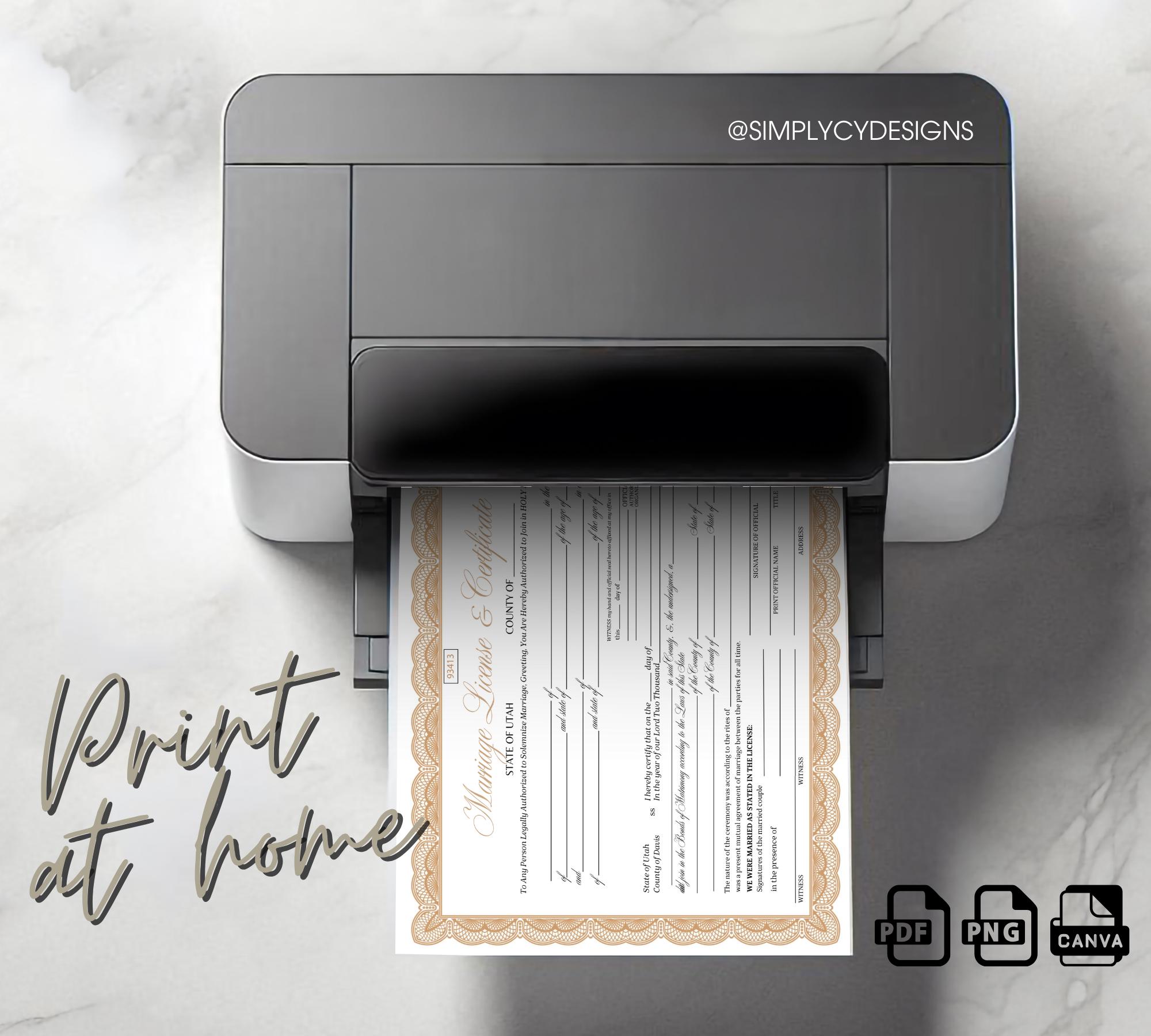 Utah Marriage License, Digital Download, Utah Wedding Certificate ...