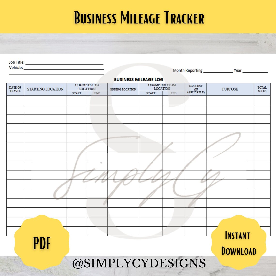 Printable Business Mileage Tracker, Mileage Tracker, Business Documents ...