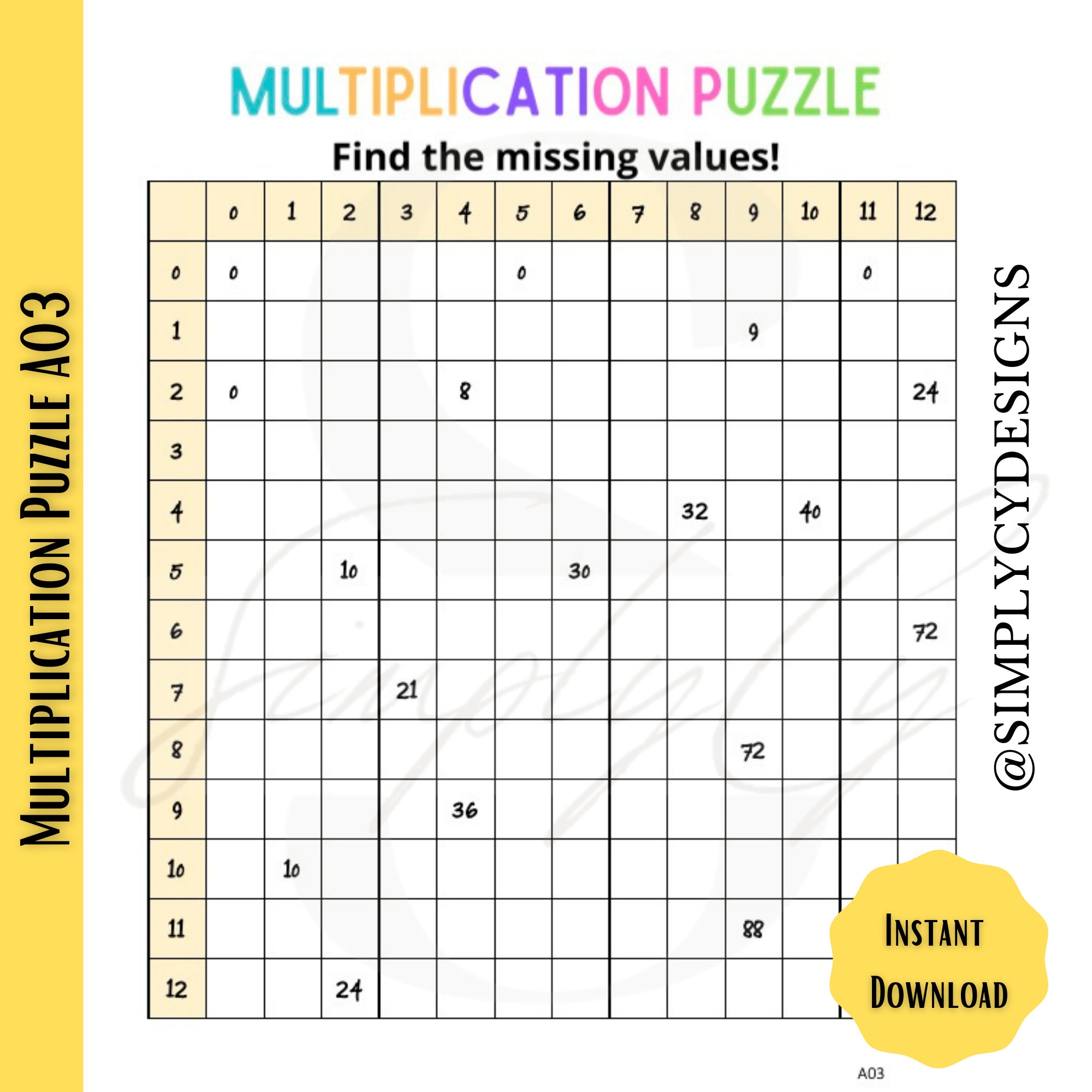 Multiplication Puzzle Printable Game, Homeschool Math Aid, Learning Aid ...