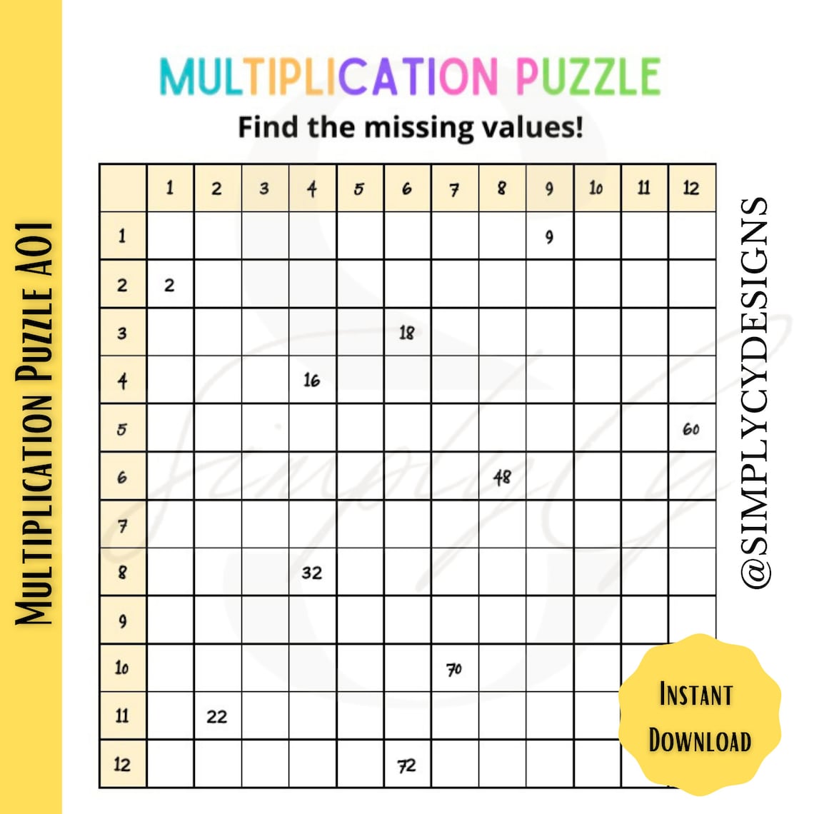 Multiplication Puzzle Printable Game, Homeschool Math Aid, Learning Aid ...