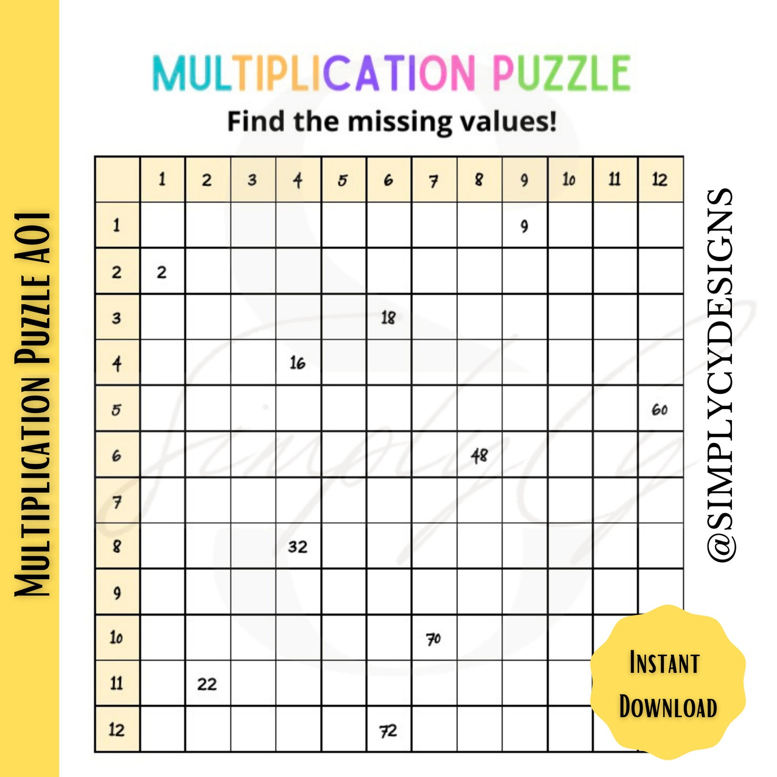 Multiplication Puzzle Printable Game, Homeschool Math Aid, Learning Aid ...