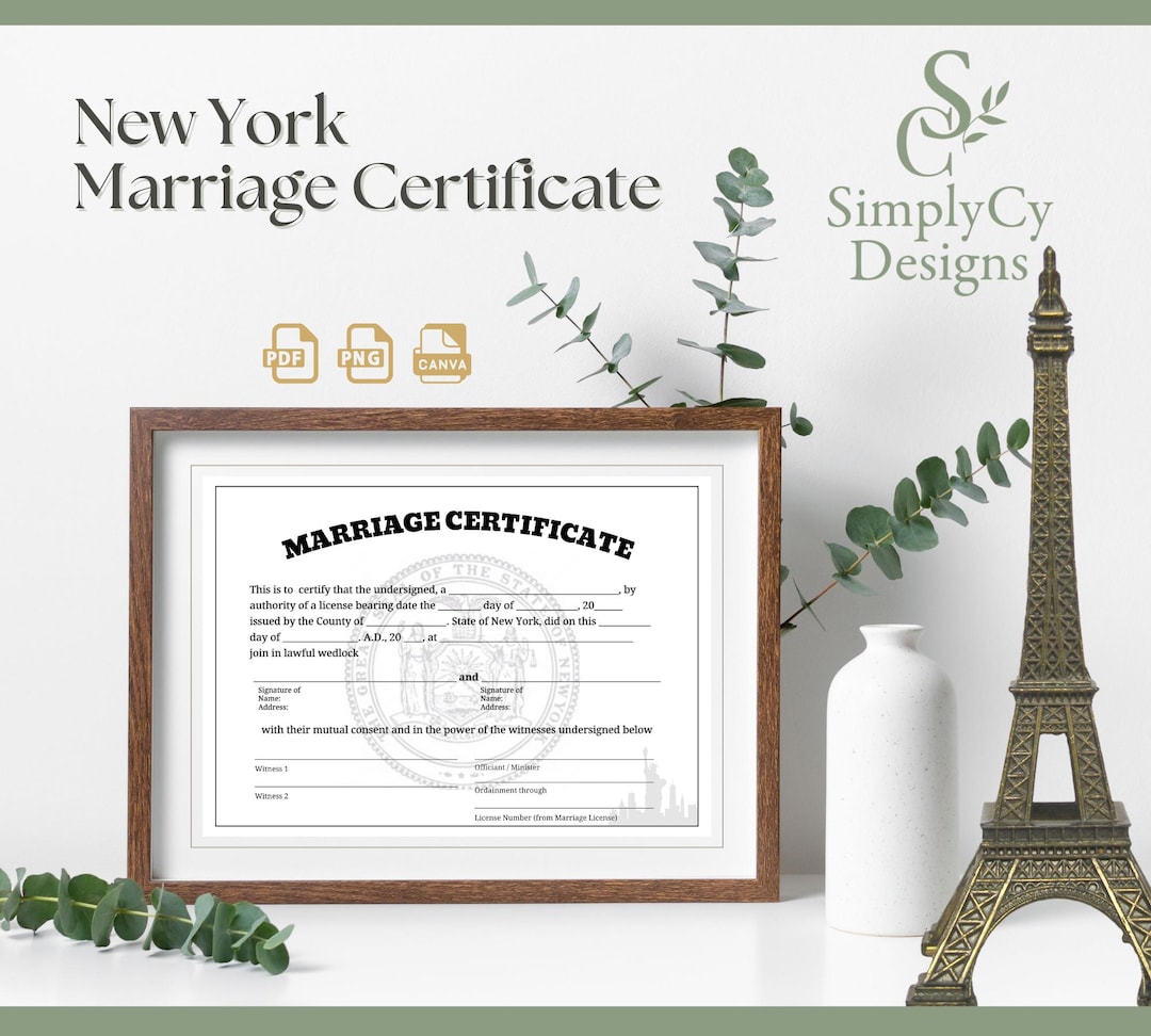 New York Marriage Certificate – Printable Wedding Keepsake or Fake ...