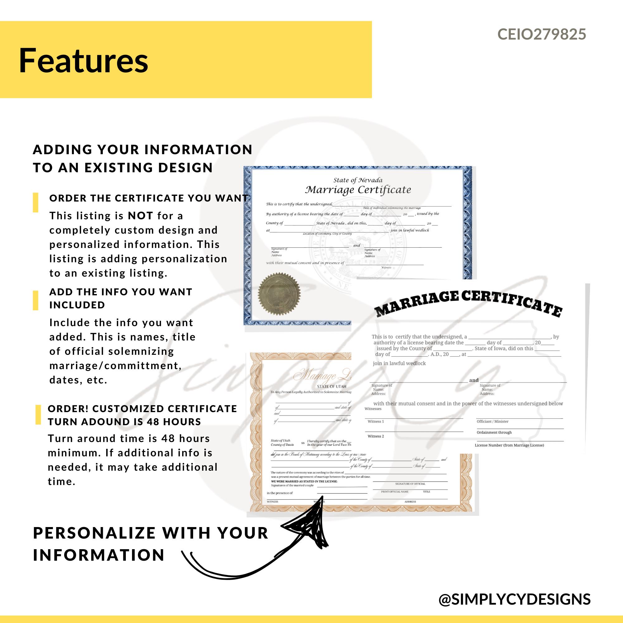 Iowa Commemorative Marriage Certificate, Digital Download, Iowa Wedding ...