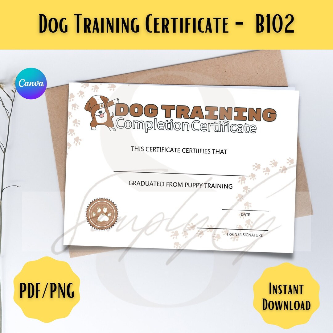 Dog Training Graduation Certificate B102 | Simple Design | Puppy ...