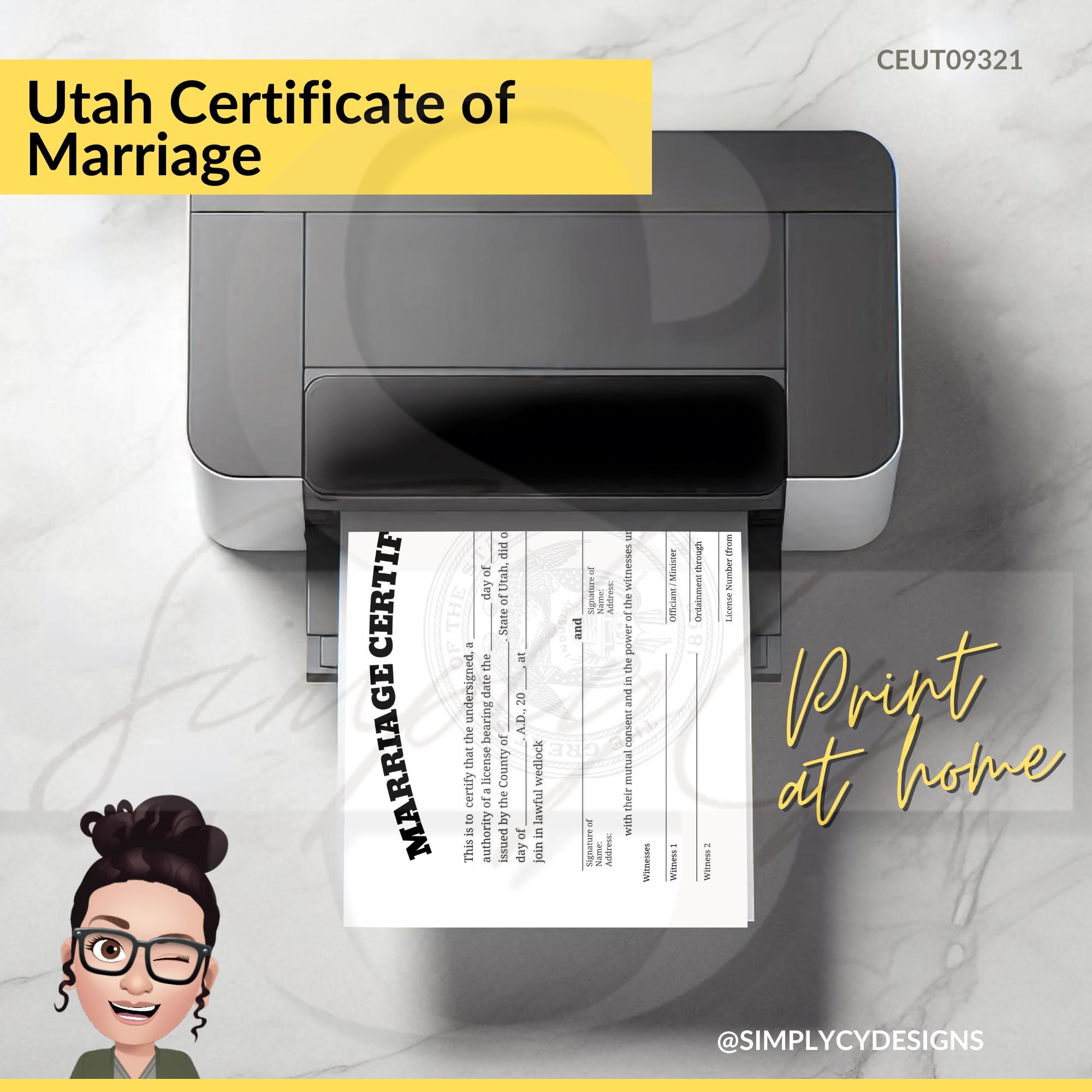 Utah Commemorative Marriage Certificate, Digital Download, Utah Wedding ...