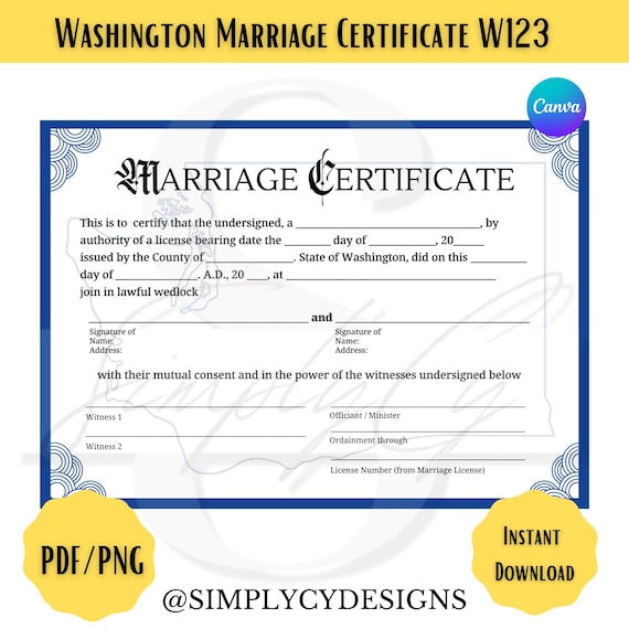 Blank Marriage Certificate Washington State Marriage License Spokane