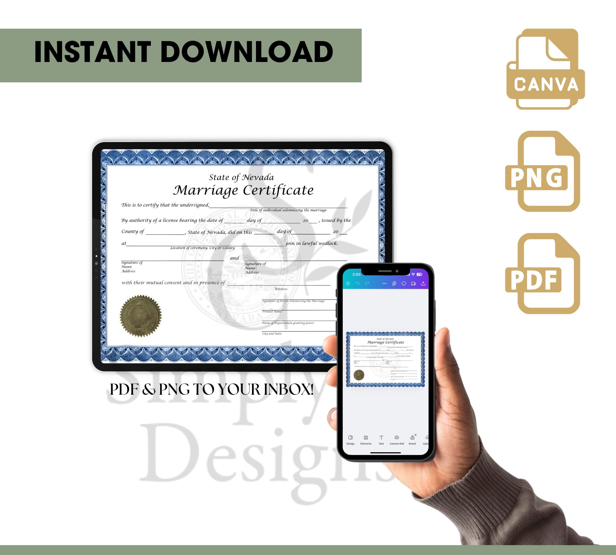 Nv Marriage Certificate Printable