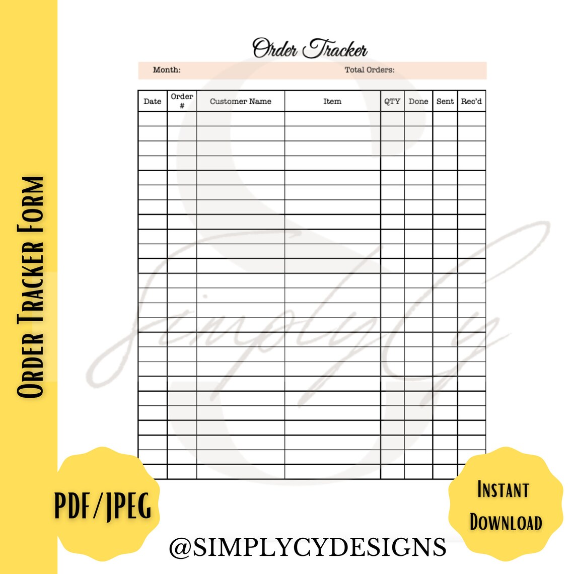 Order Tracker Worksheet, Order Template, Etsy Sales Order Tracker ...