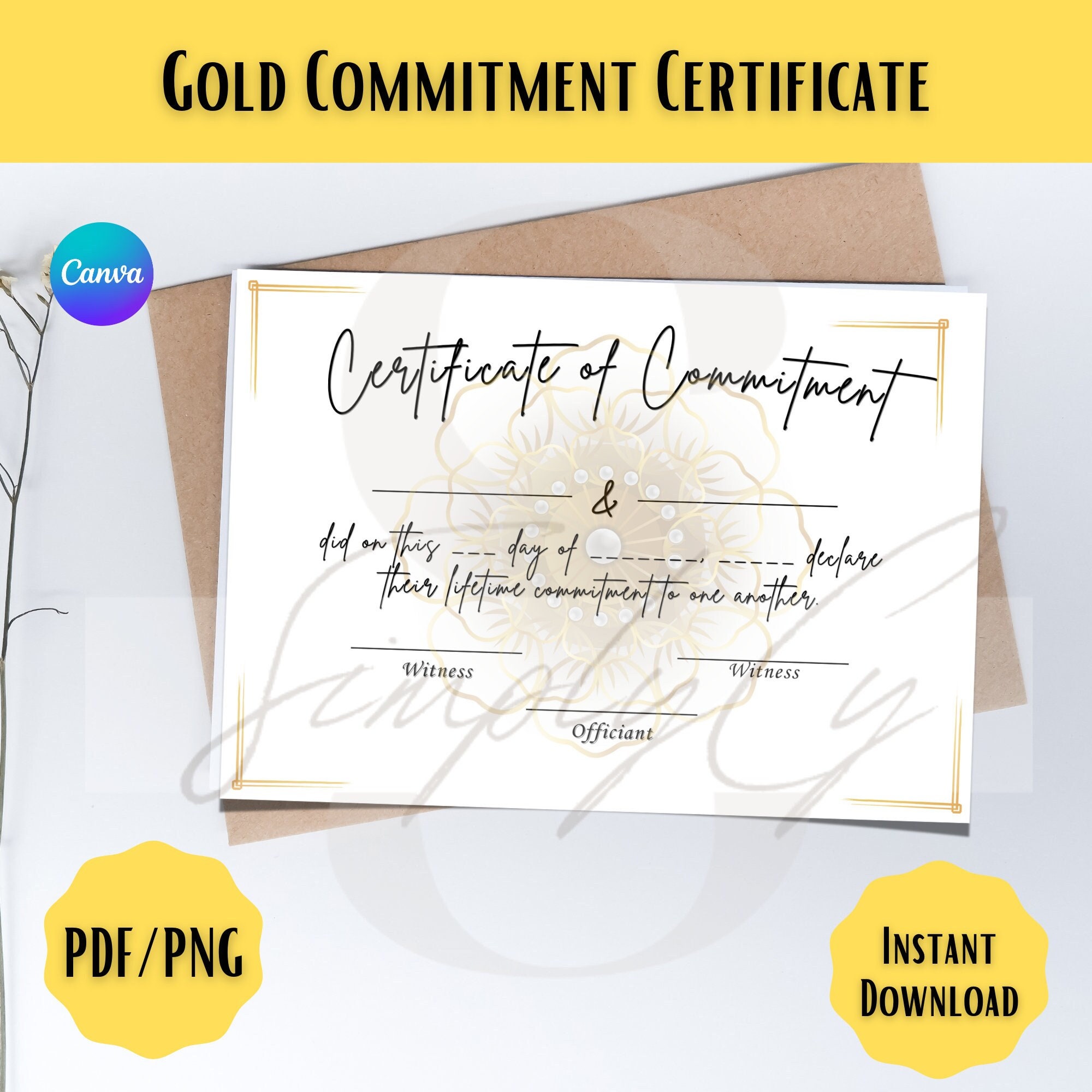 Commitment Ceremony Certificate Template Digital Download, Gold Certificate Download - Etsy