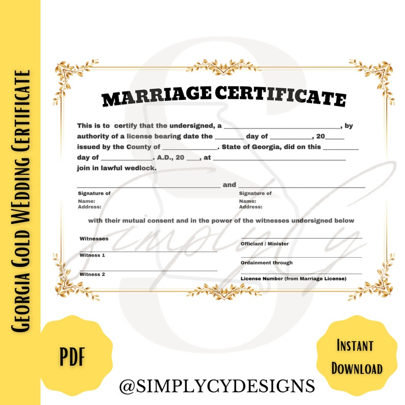 Georgia Gold Commemorative Marriage Certificate, Georgia Gold Wedding ...