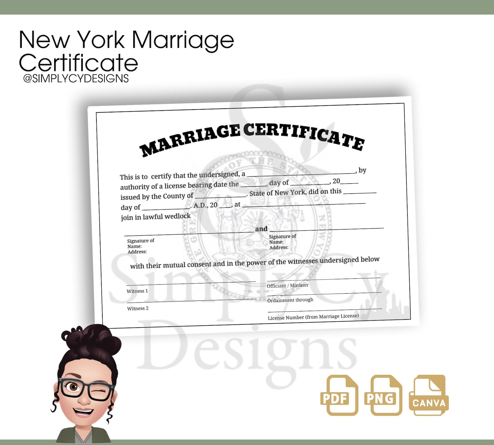 New York Marriage Certificate – Printable Wedding Keepsake or Fake ...