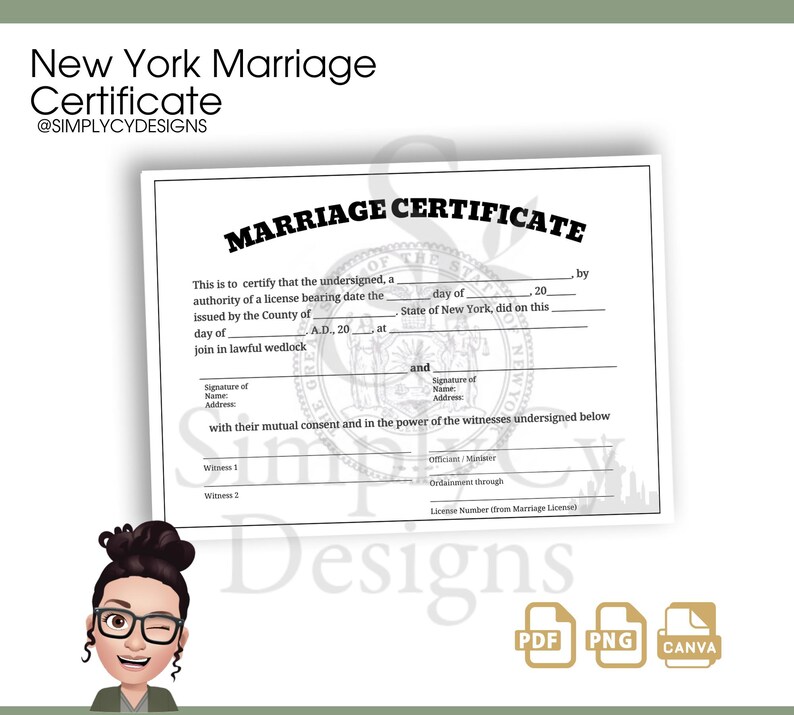 New York Marriage Certificate – Printable Wedding Keepsake or Fake ...