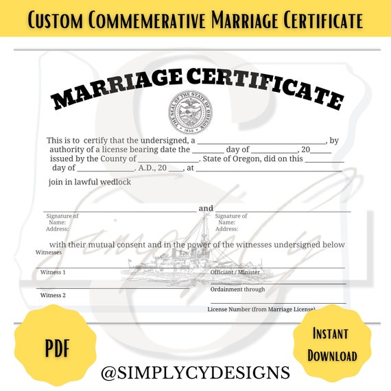 Oregon Marriage License Certificate Marriage License & Ceremony