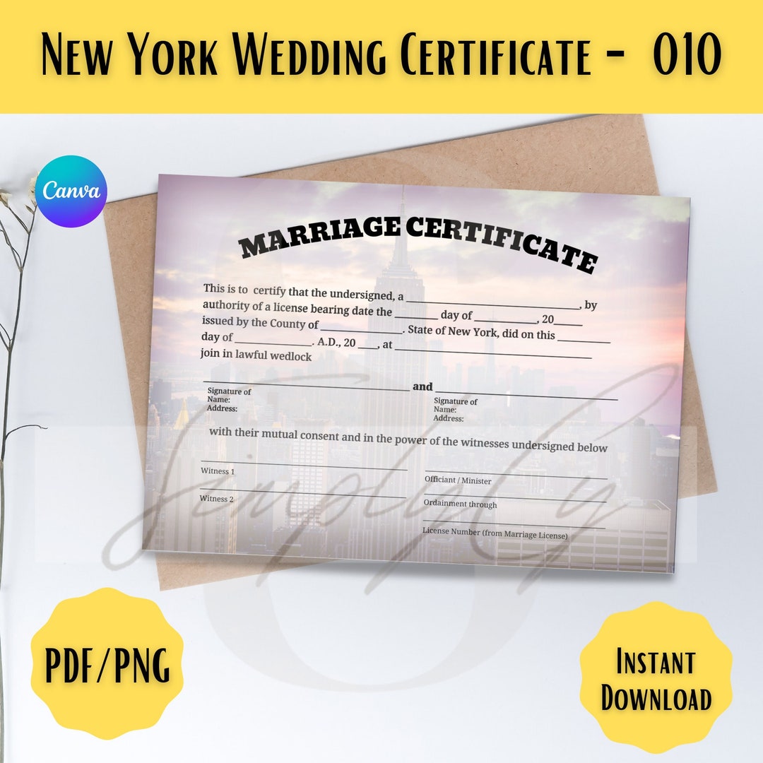 New York Marriage Certificate With Scenic Landscape and Sunset Sky ...