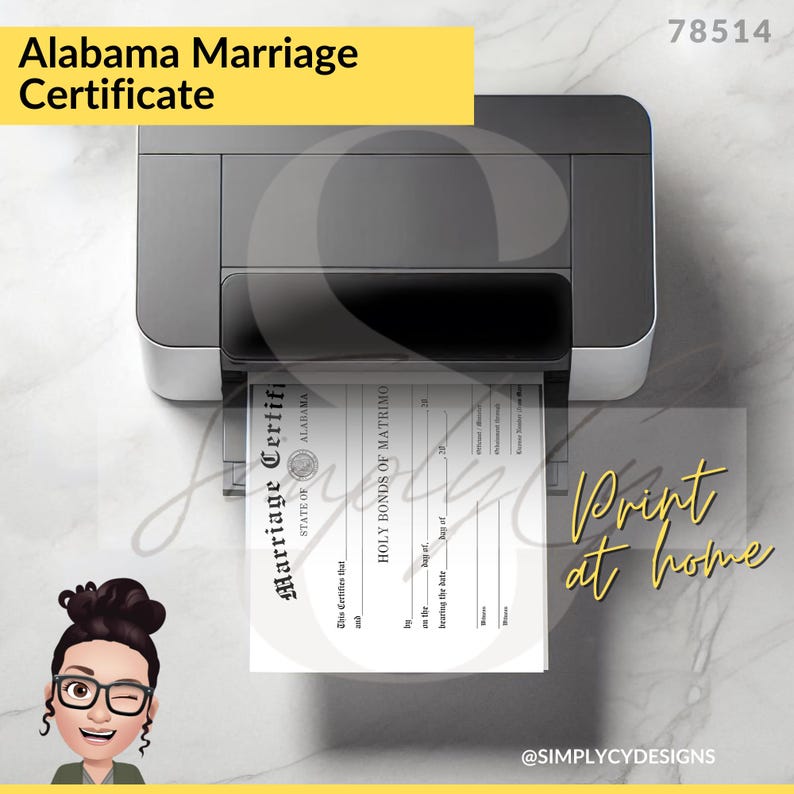 State of Alabama Marriage Certificate | Editable Canva Template | PDF ...