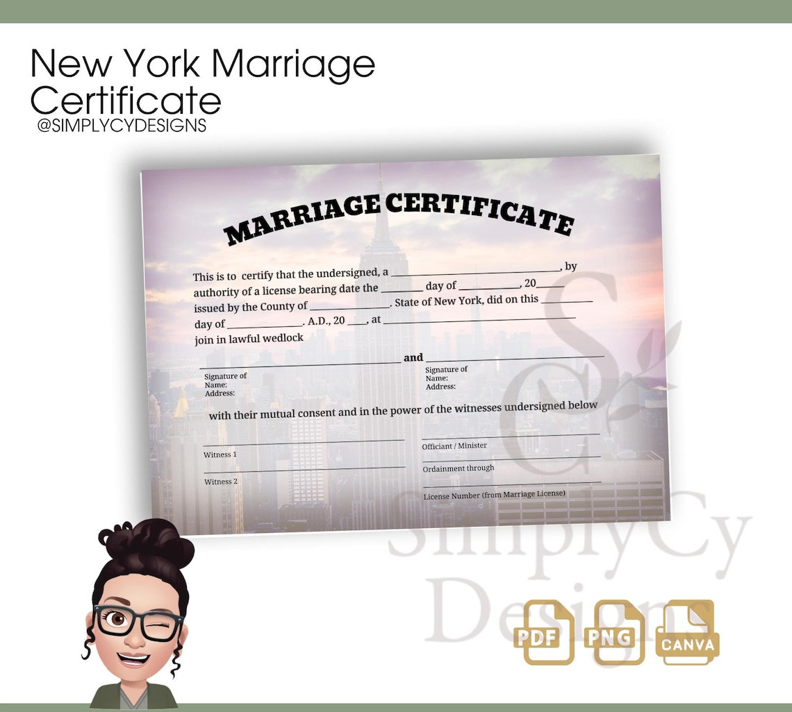 New York Marriage Certificate With Scenic Landscape and Sunset Sky ...