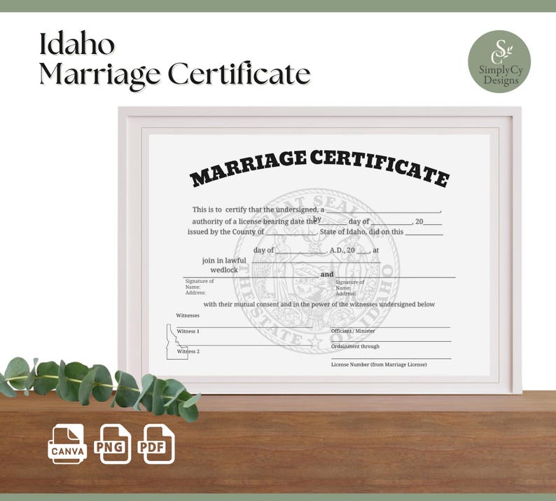 Idaho Marriage Certificate Template – Printable Fake Marriage License ...