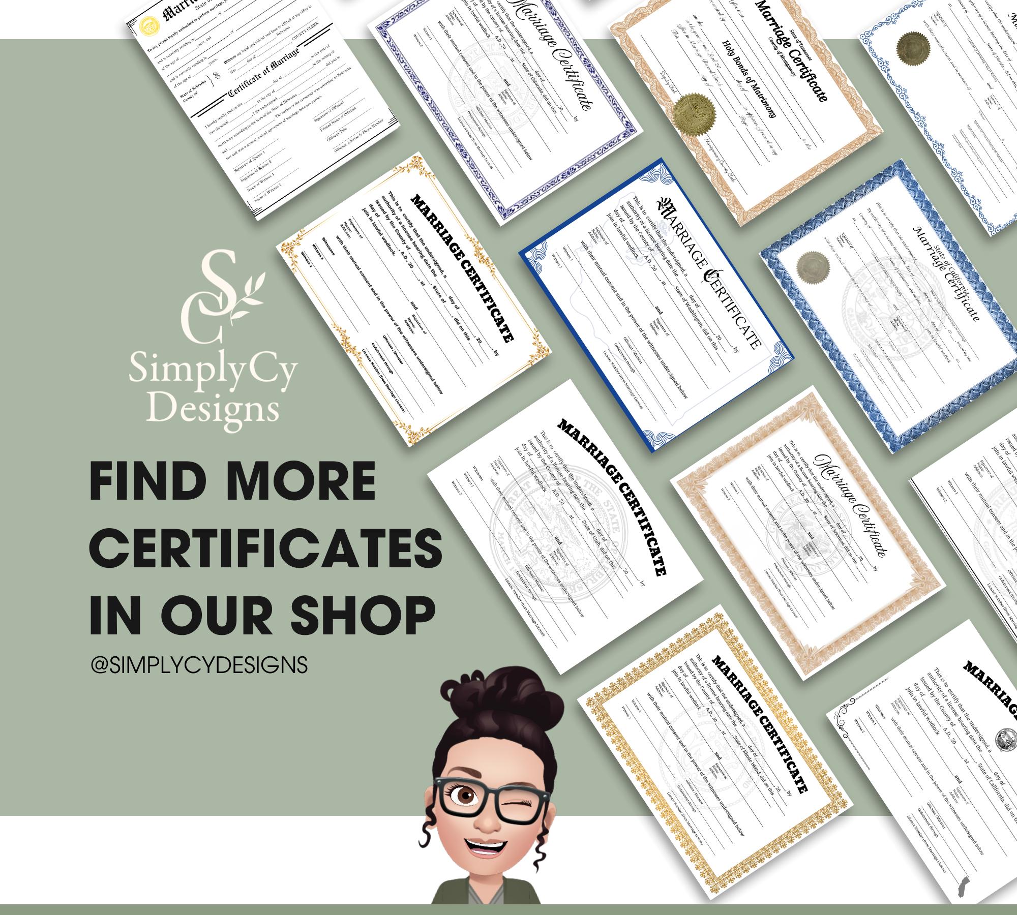 California Marriage Certificate Template, Printable Wedding Certificate ...