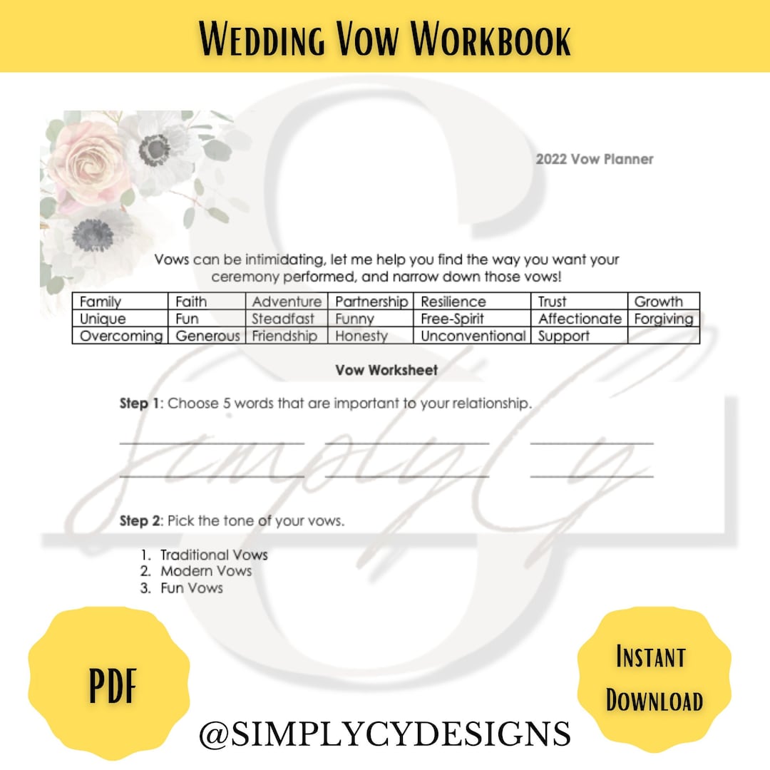 Wedding Vow Workbook, Wedding Vow Planner, Vow Workbook, Weddings ...