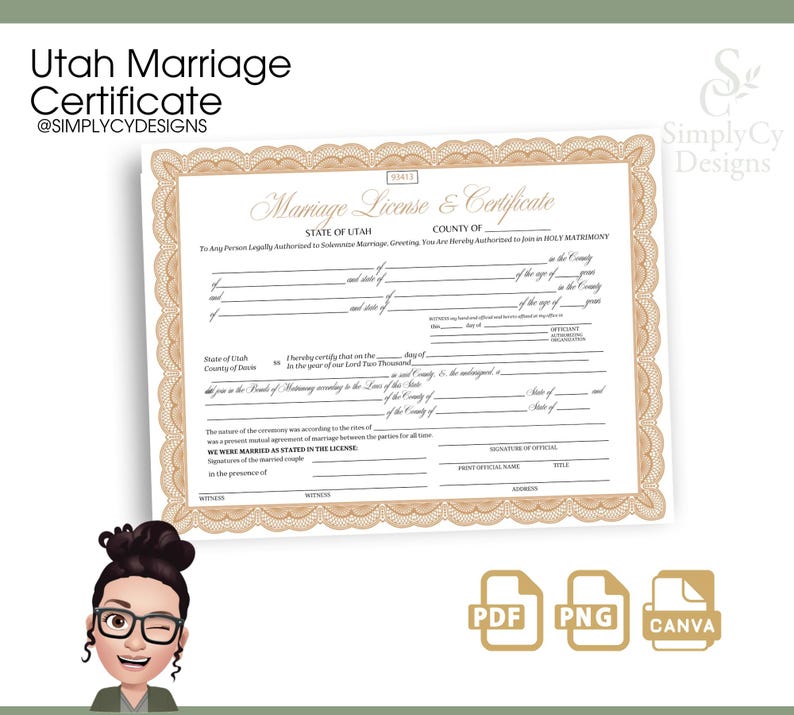Utah Marriage License, Digital Download, Utah Wedding Certificate ...