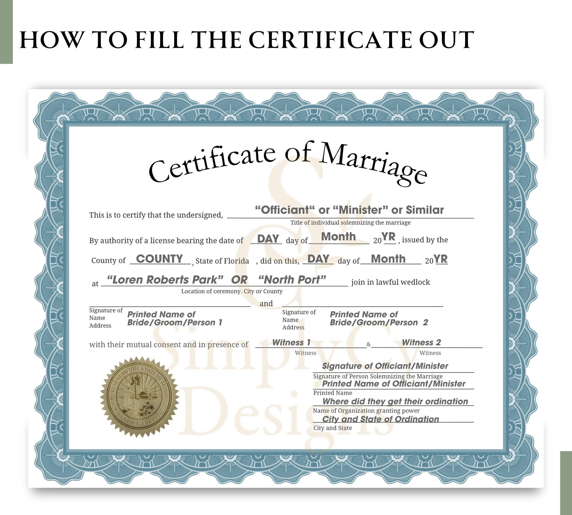 Rhode Island Marriage Certificate Template – Printable Wedding Keepsake ...