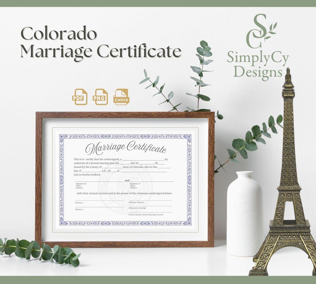Colorado Marriage Certificate Template – Wedding Keepsake or Gag Gift ...