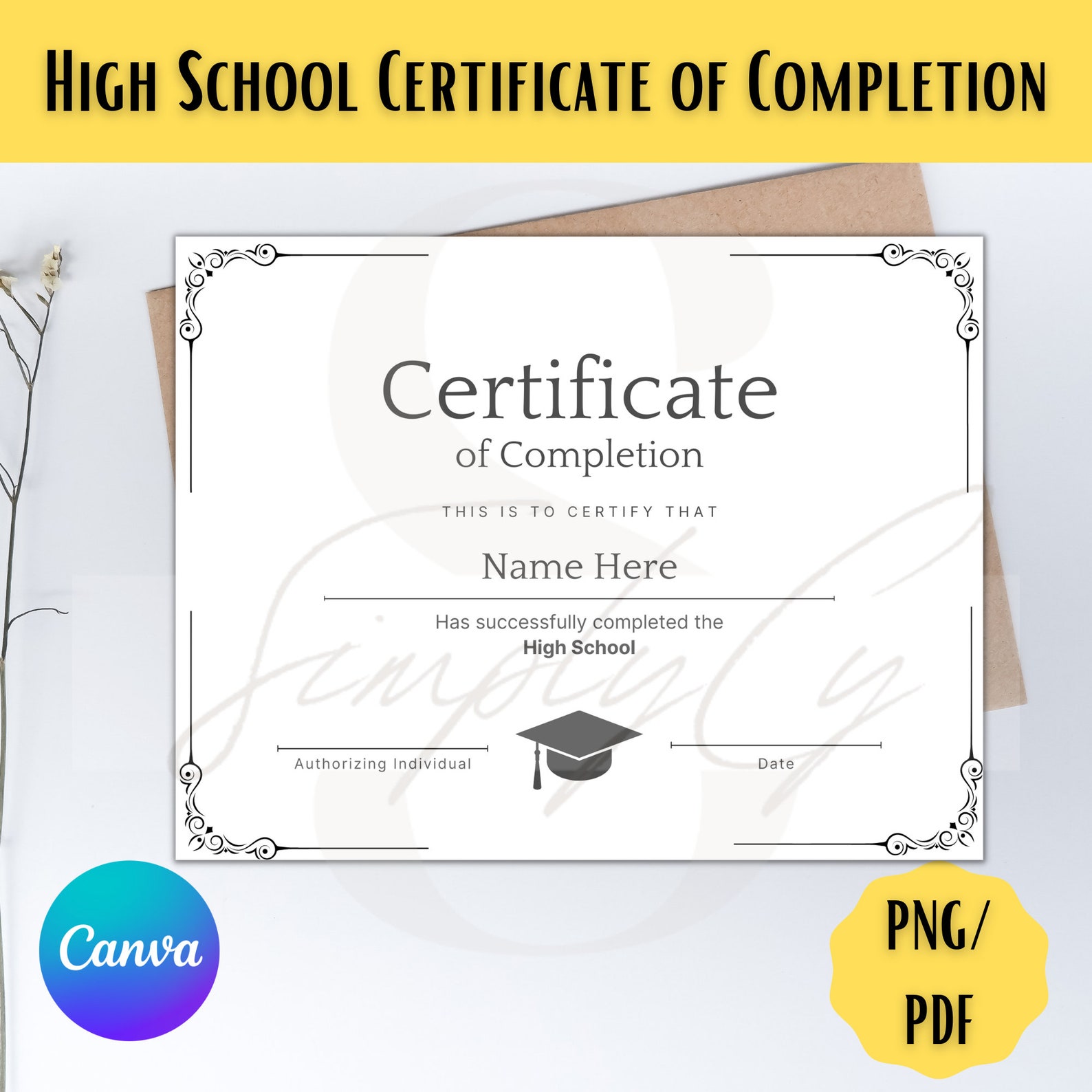 Customizable Certificate of Completion High School, High School ...