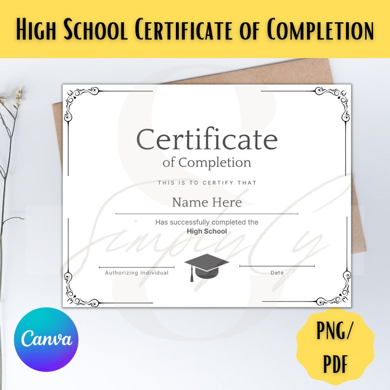 Customizable Certificate of Completion High School, High School ...