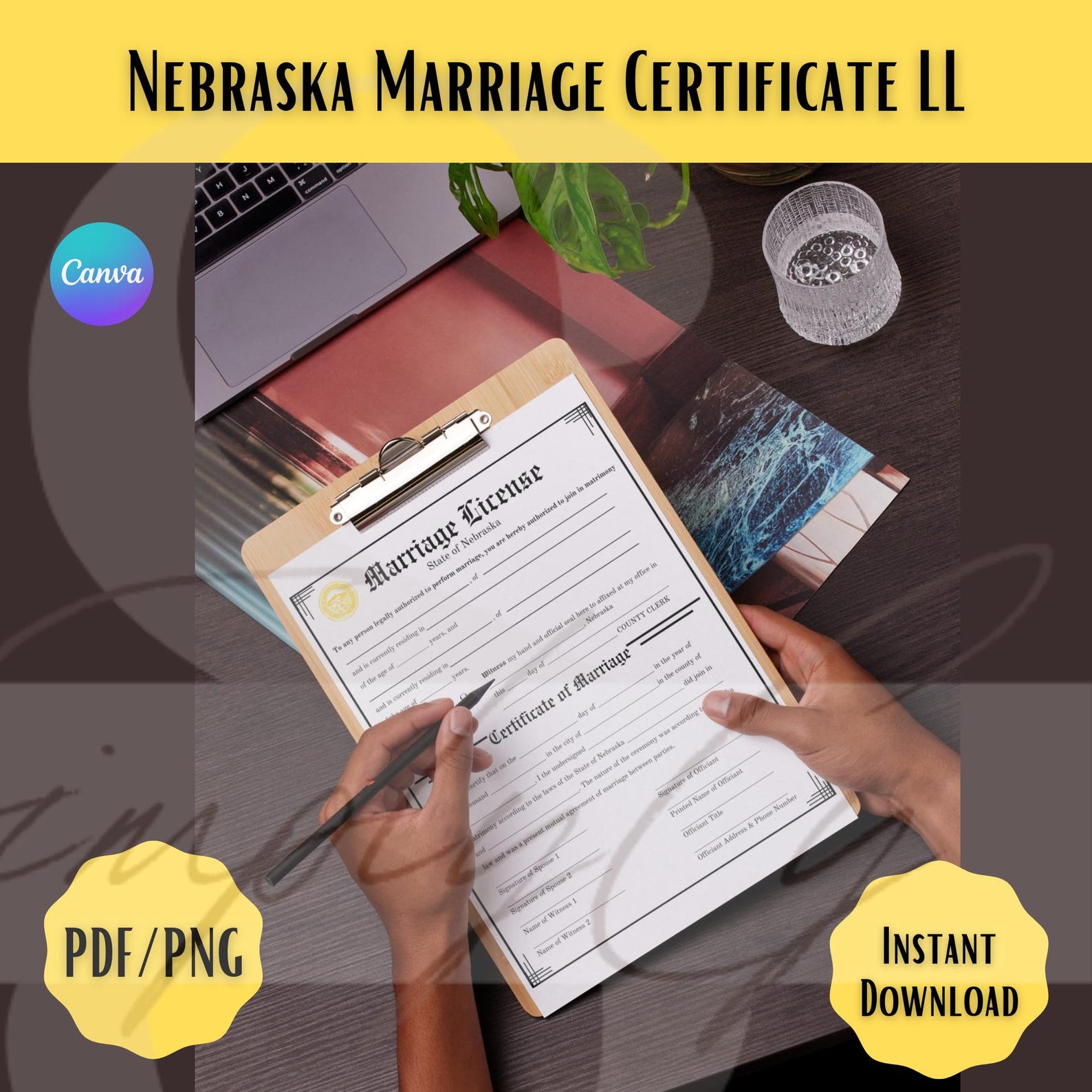 Nebraska Marriage Certificate Template | 8.5x11 Editable Canva Download ...