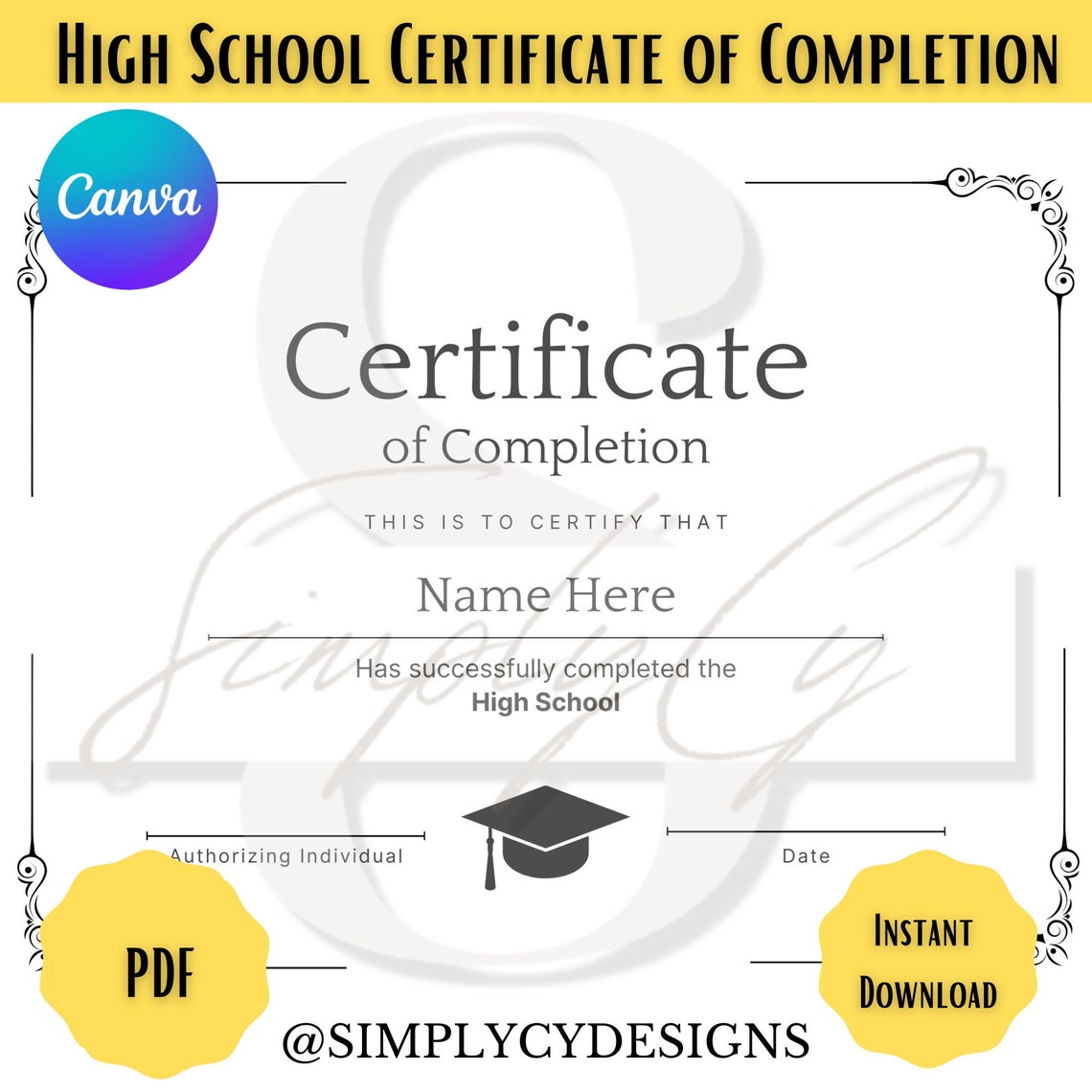 Customizable Certificate of Completion High School, High School ...