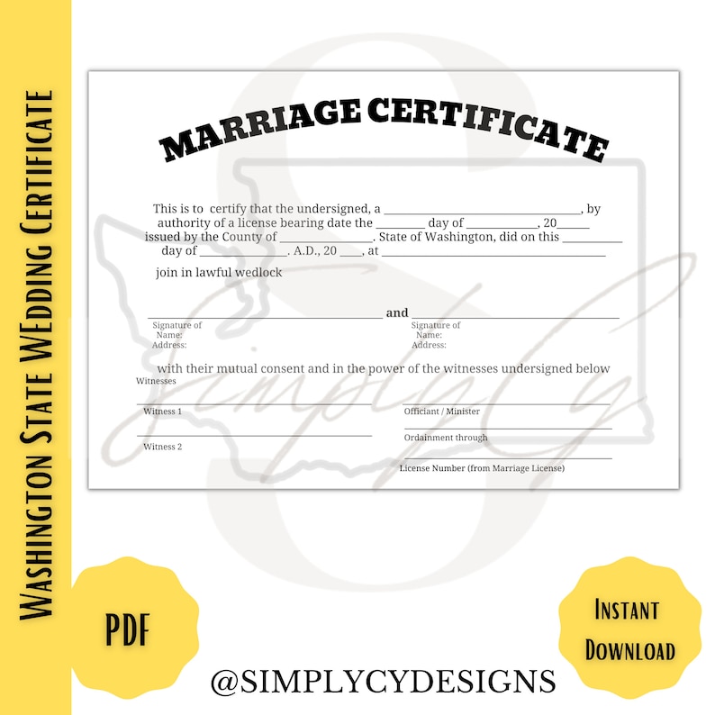 Washington Commemorative Marriage Certificate, Digital Download ...