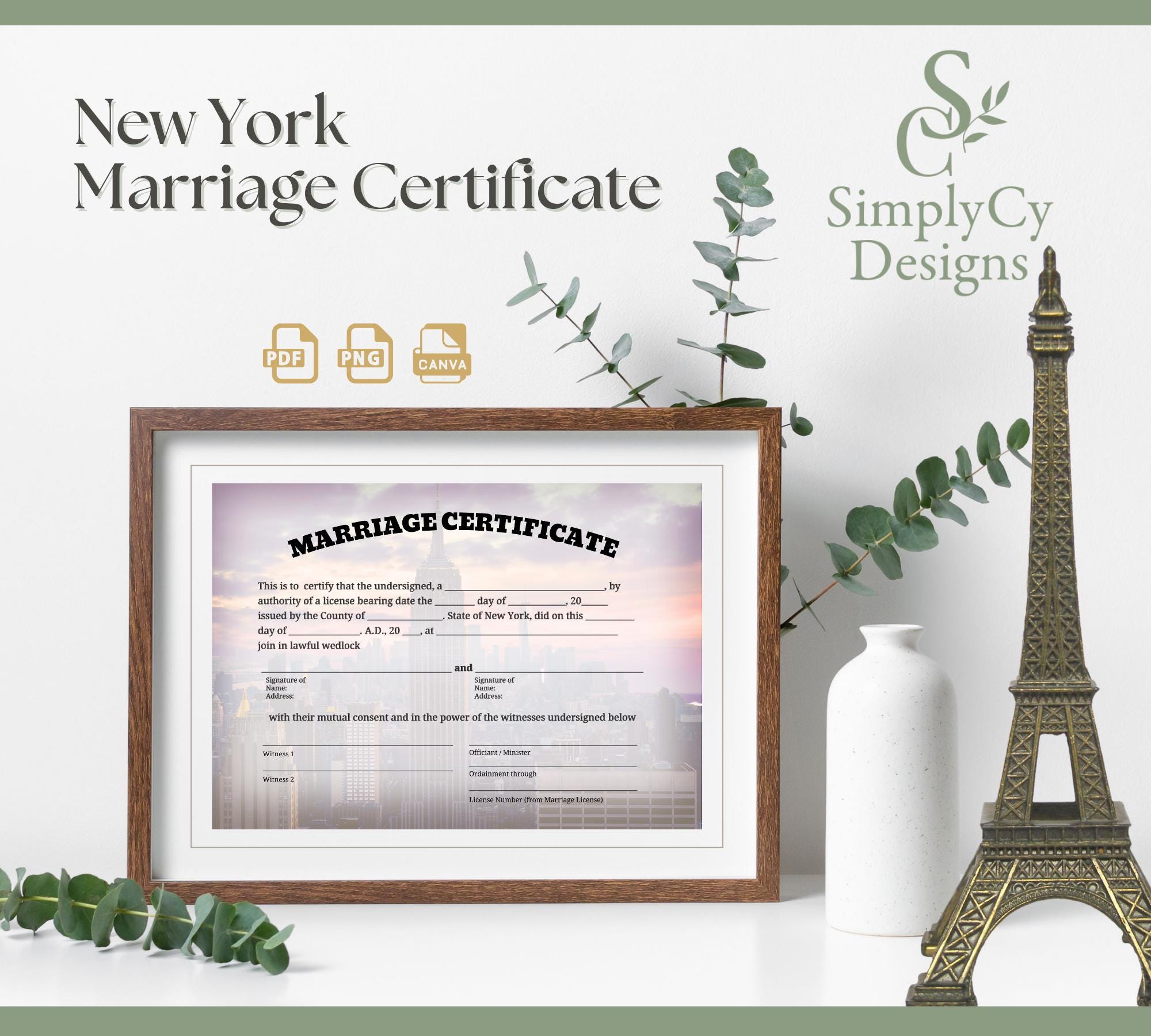New York Marriage Certificate With Scenic Landscape and Sunset Sky - Decorative Certificate of ...