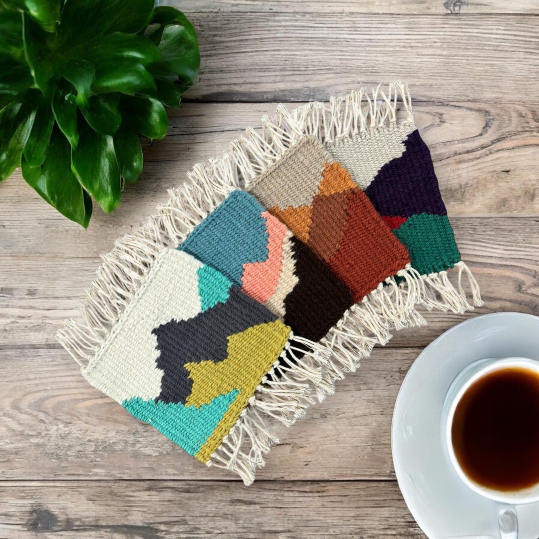 Handwoven Coasters Set: Loom-woven Drink Coasters With Fringe - Etsy