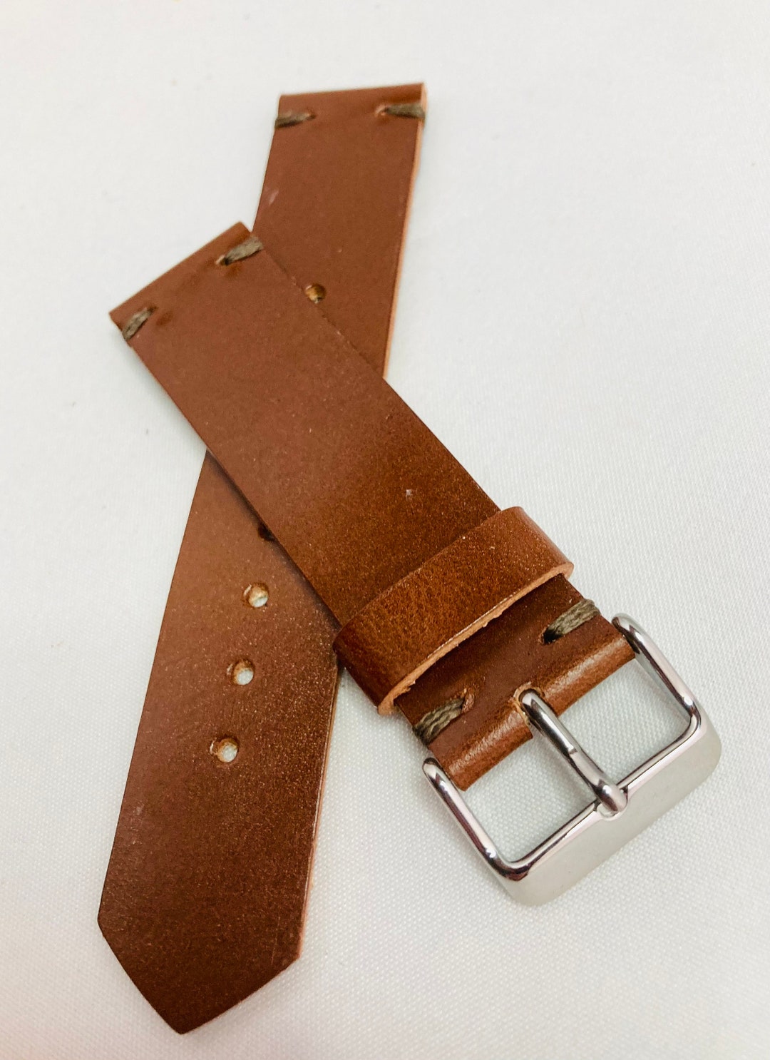 Vegetable Tanned Leather Watch Strap / Full Grain Watch Band Brown ...