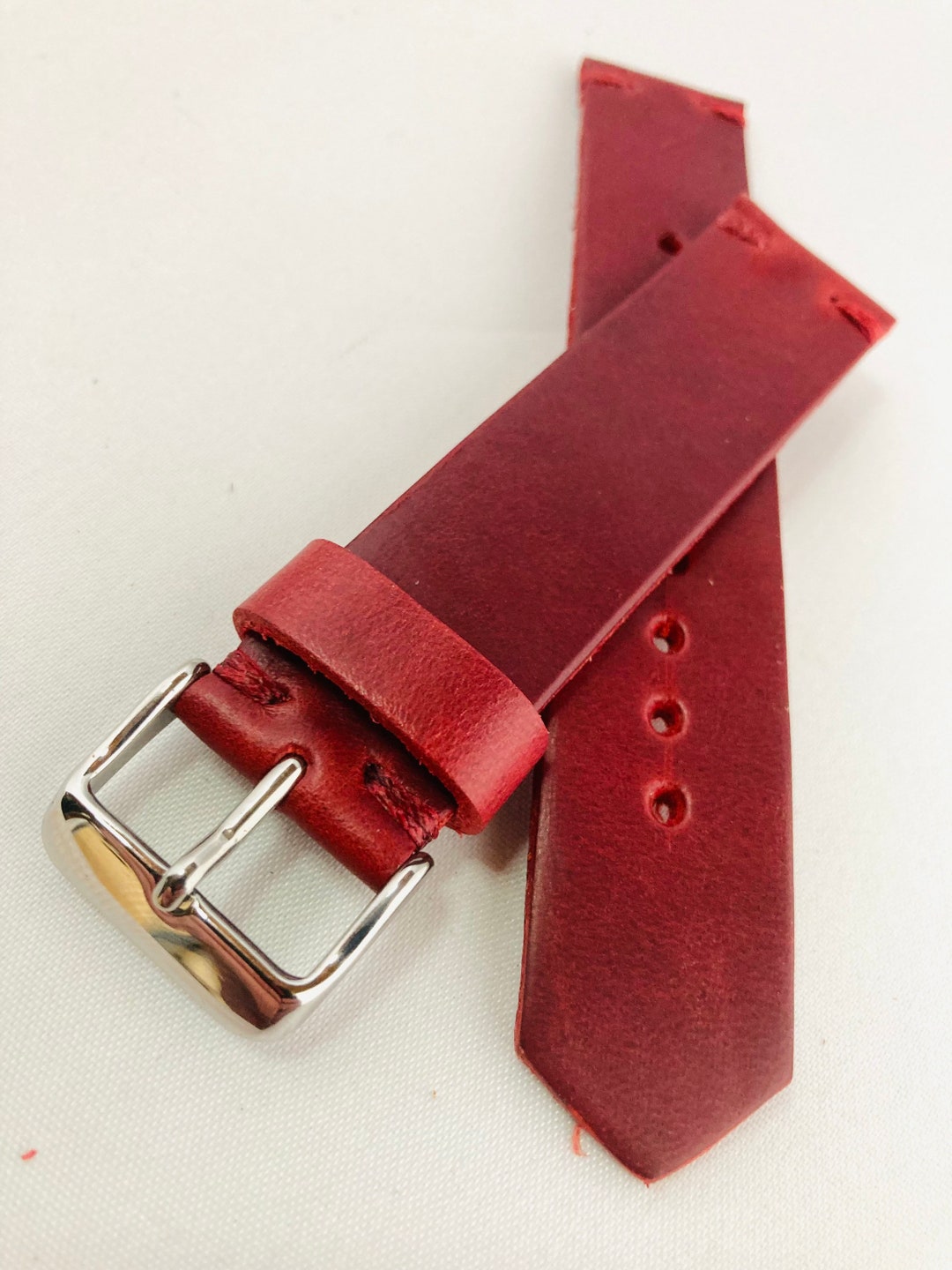Red Leather Watch Band Horween Leather Leather Watch Strap Premium ...