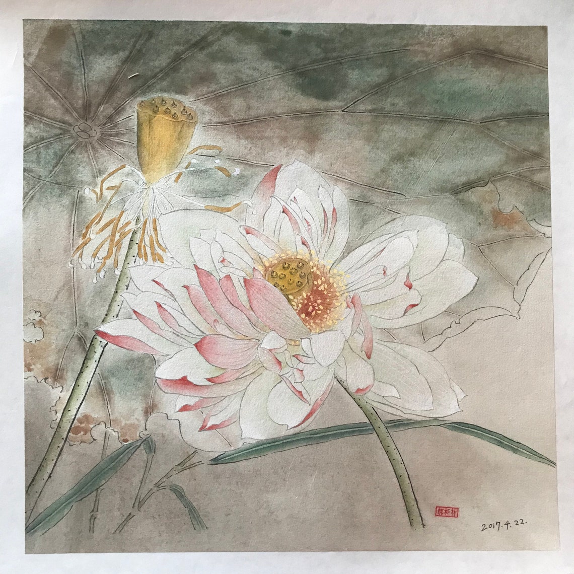Lotus Chinese Gongbi Style Painting - Etsy