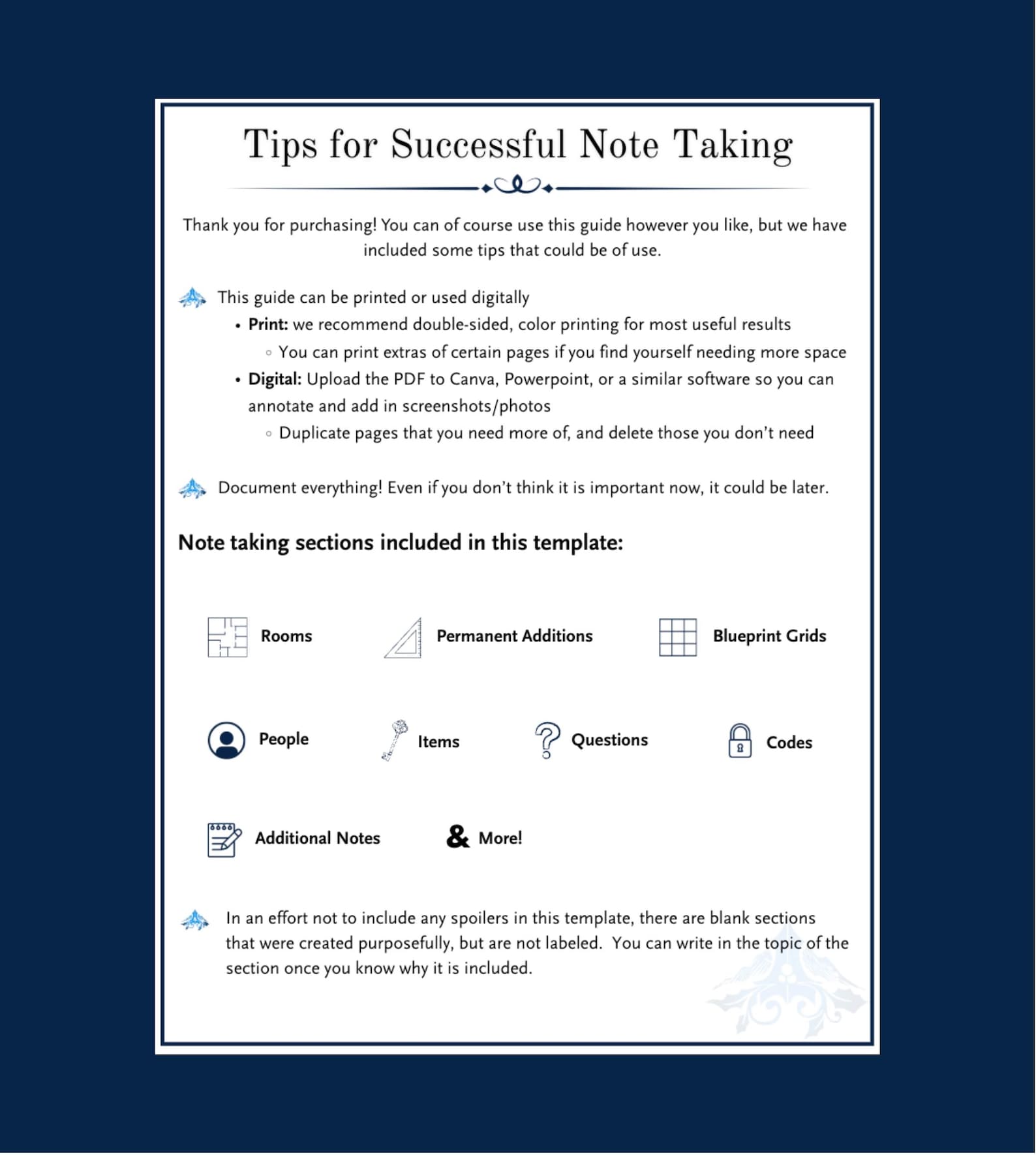 Blue Prince Game Note-taking Guide | No Spoilers | Printable & Digital ...
