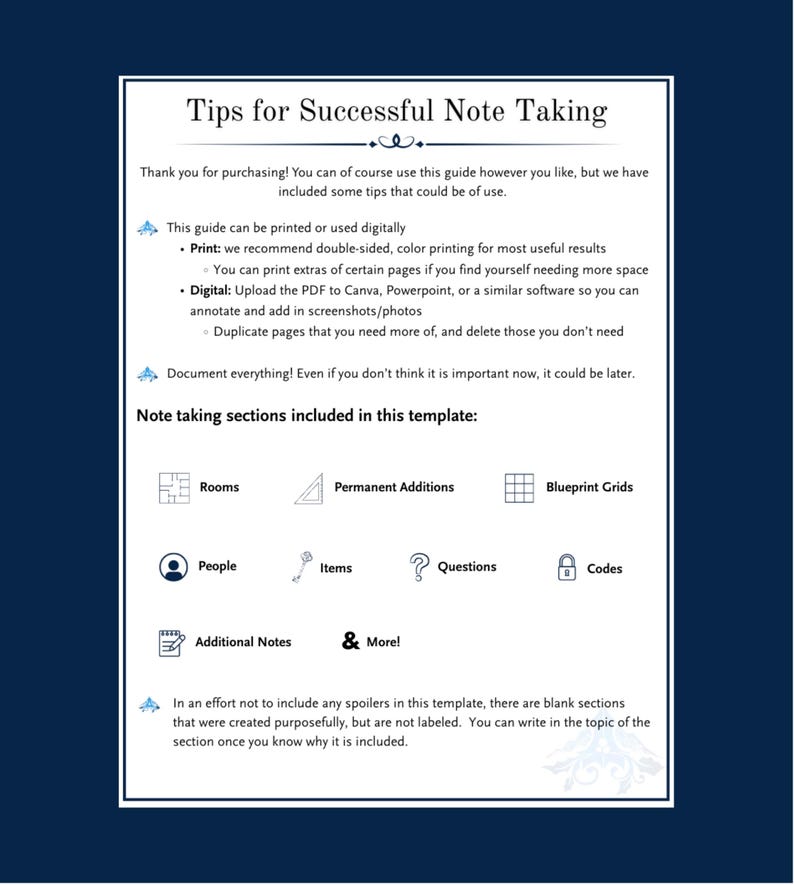 Blue Prince Game Note-taking Guide | No Spoilers | Printable & Digital ...